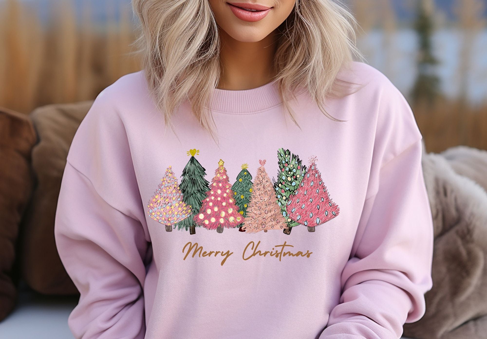 Merry Christmas Pink Trees – Rebel Creek Printing