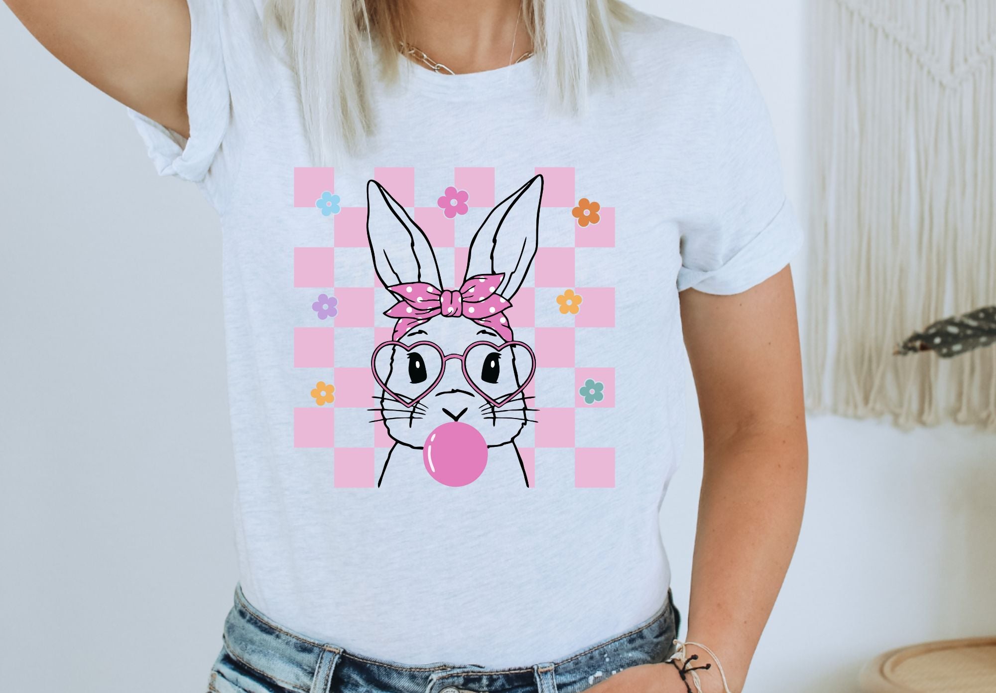 Bunny Outline Pink Checker – Rebel Creek Printing